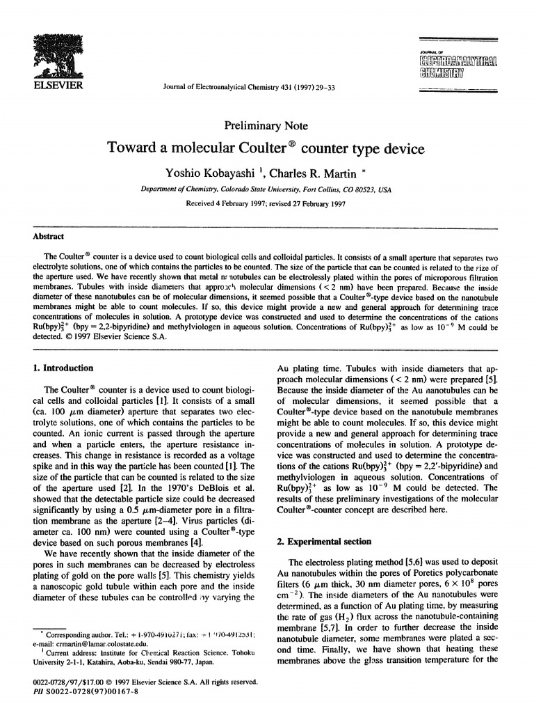 Coulter Counter | Download Free PDF | Membrane | Applied And ...