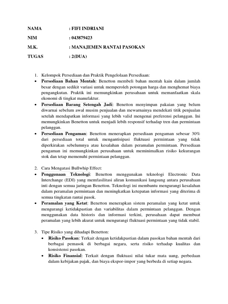 Tugas 2 Manajemen Rantai Pasokan | PDF | Pengelolaan Keuangan & Uang | Teknologi & Rekayasa