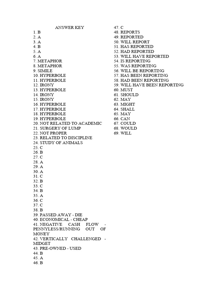 Answer Key for Language Concepts | PDF
