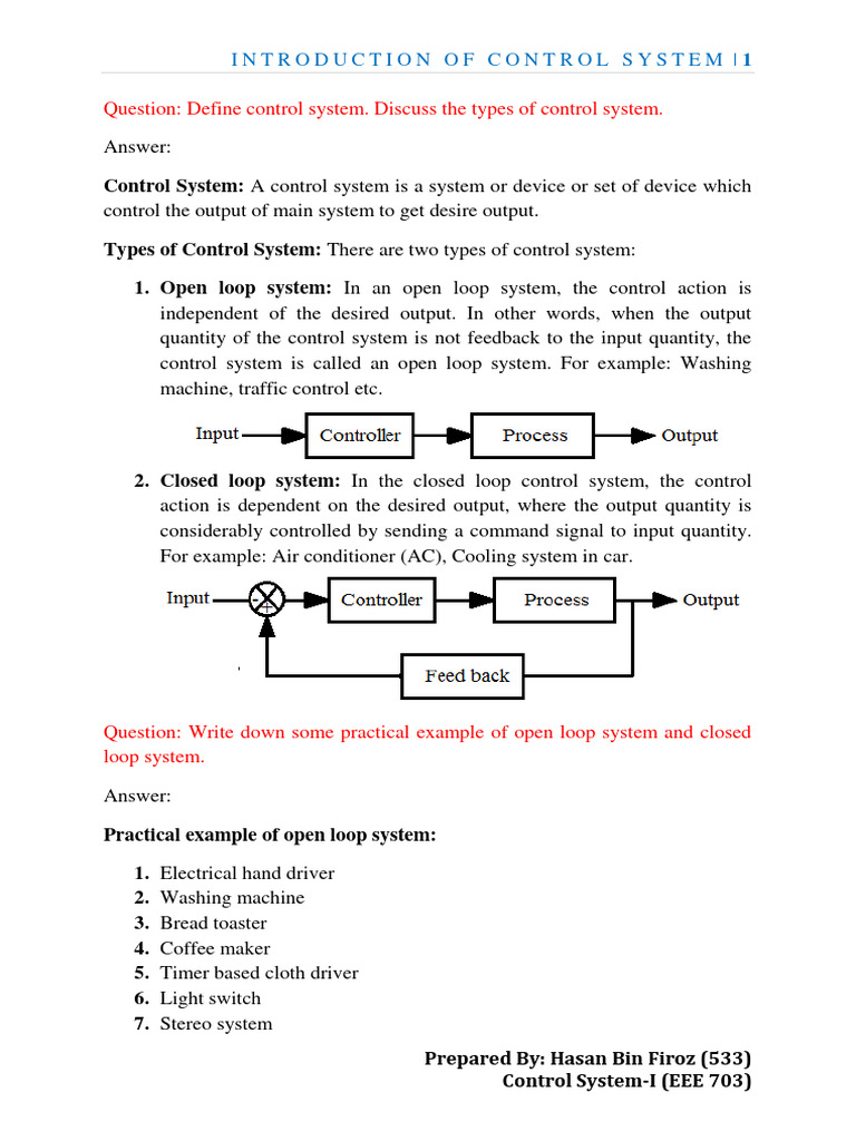 Introduction of Control System (Complete) | PDF | Control Theory | Feedback