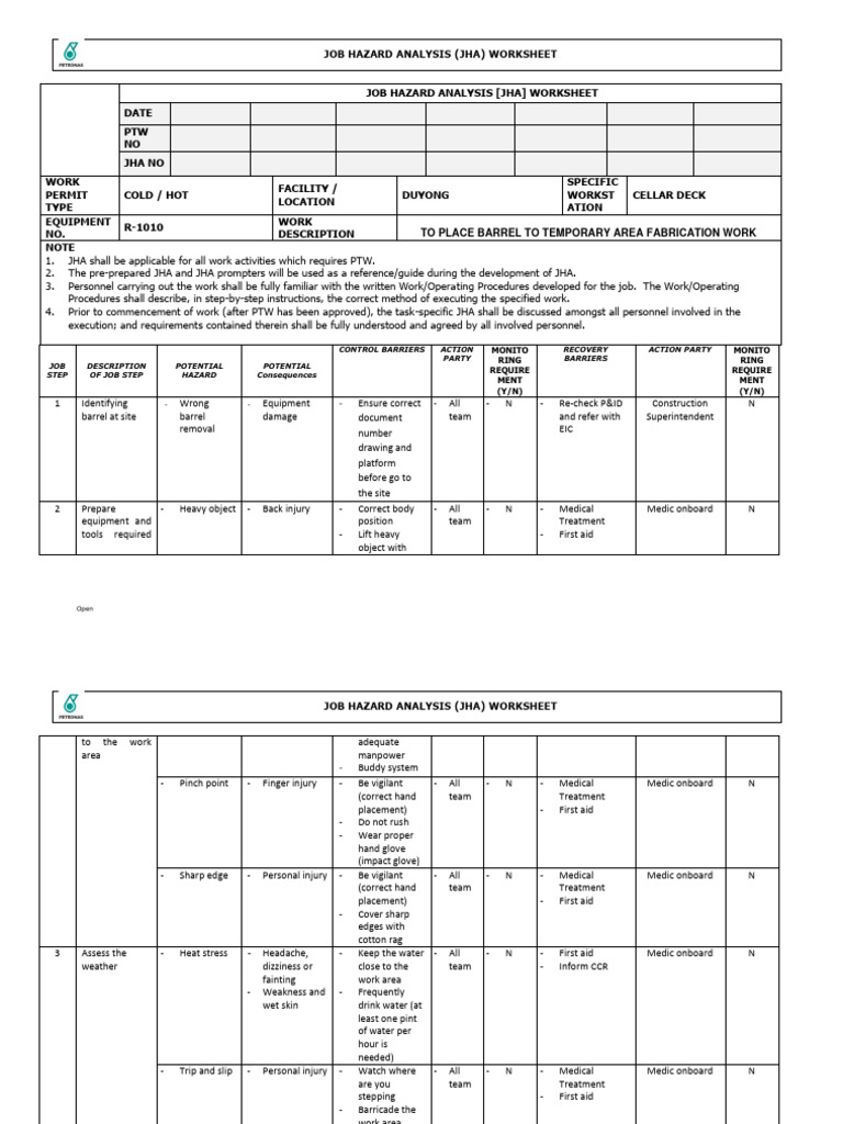 JHA - Barrel Replacement & Reinstatement | PDF | First Aid | Occupational Safety And Health