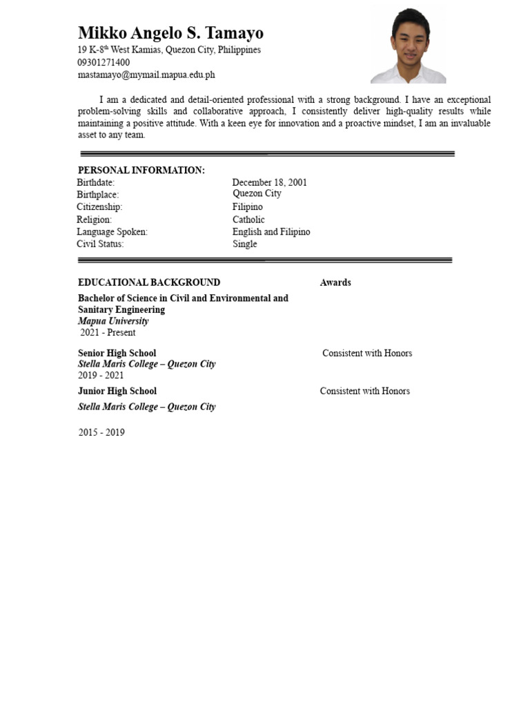 Civil Engineering Student Profile | PDF