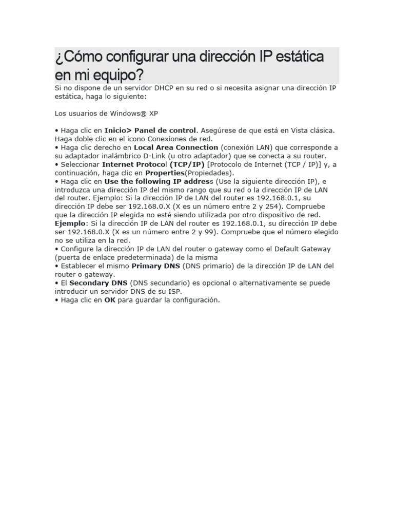 Cómo configurar una dirección IP estática en mi equipo | Descargar ...
