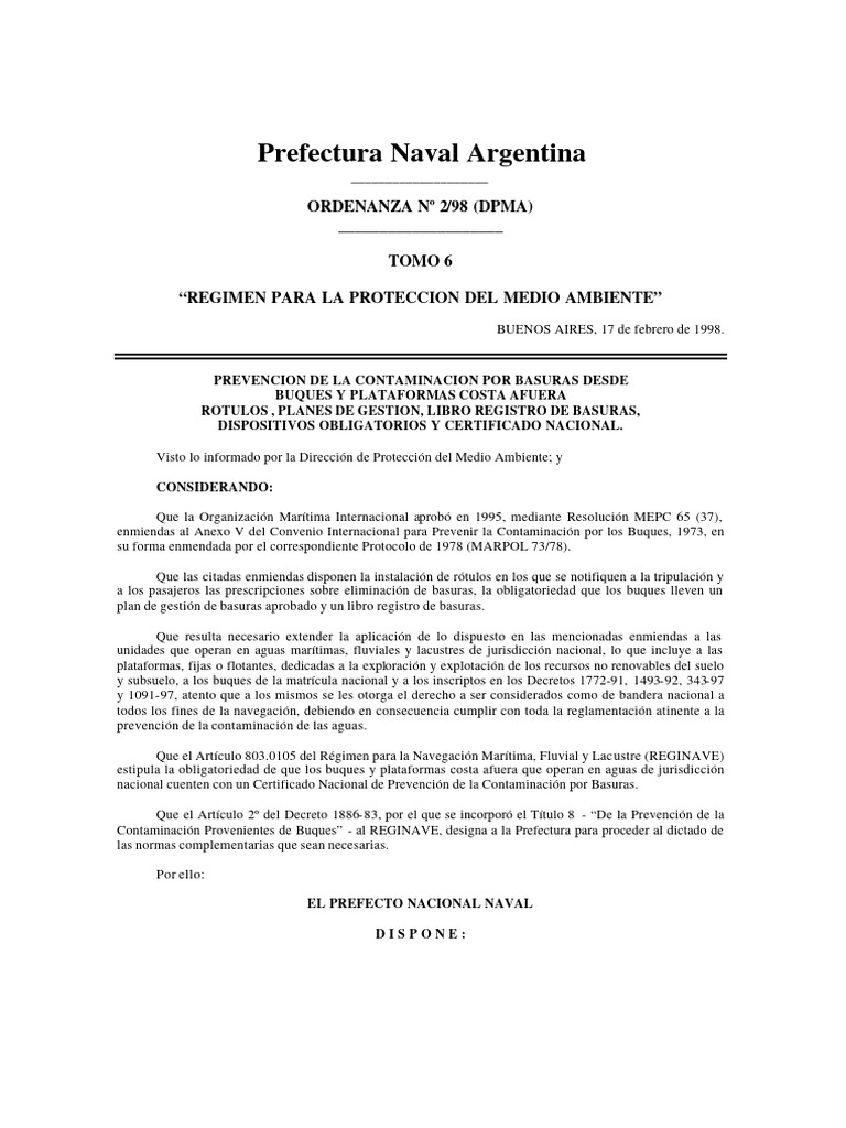 Ord 2 98 Certificado Nacional Prevenci n De La Contaminaci n Por