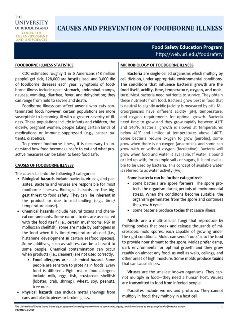 Causes and Prevention of Foodborne Illness 1 | PDF | Foodborne Illness | Dishwasher