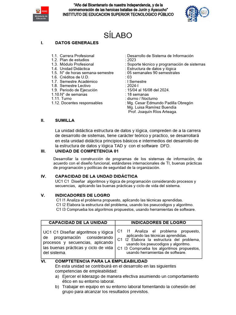 SILABO-Estructura de Datos y Lógica | PDF | Software | Algoritmos