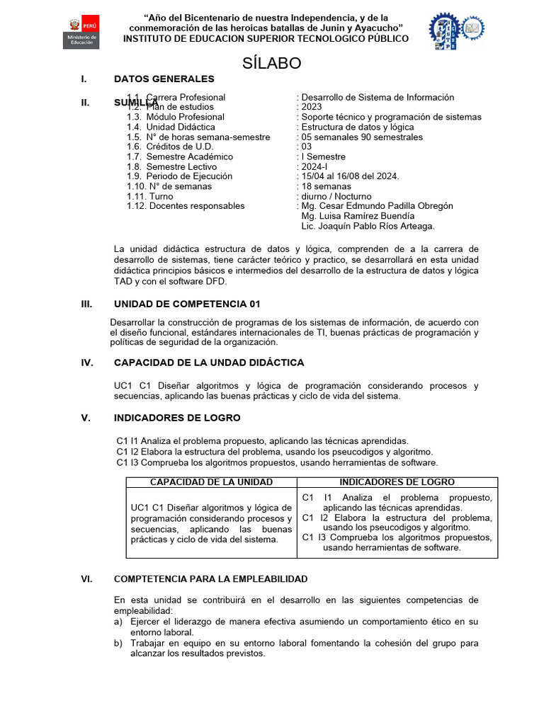 SILABO-Estructura de Datos y Lógica GLBR | PDF | Software | Algoritmos