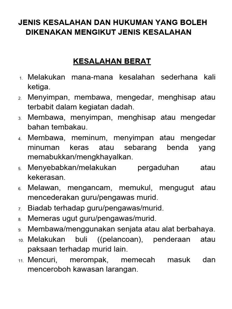 Jenis Kesalahan Dan Hukuman Yang Boleh Dikenakan Mengikut Jenis ...