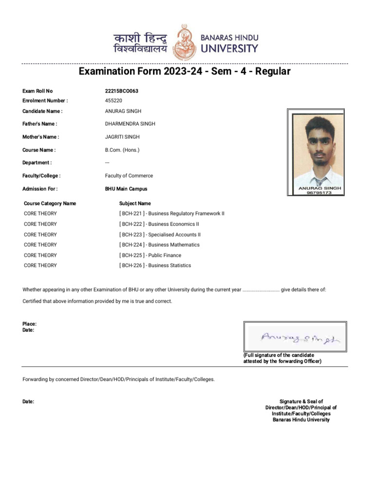 Sem 4 Exam Form | PDF