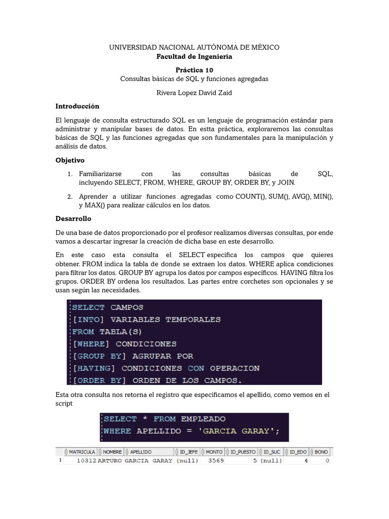 Consultas SQL y Funciones Agregadas | PDF | SQL | Software de gestión de datos