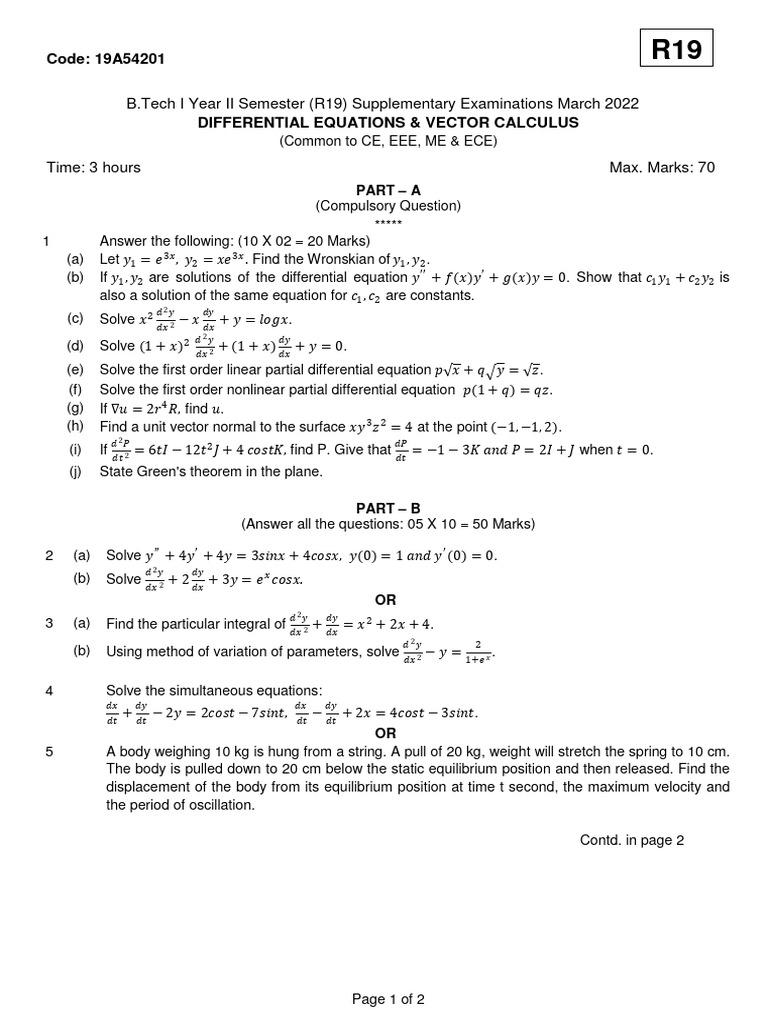 B.Tech Math Exam: Diff Eq & Calc | PDF | Equations | Differential Equations