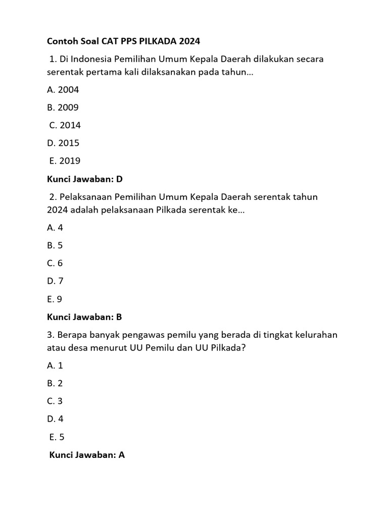 Contoh Soal CAT PPS PILKADA 2024 PART 1 | PDF
