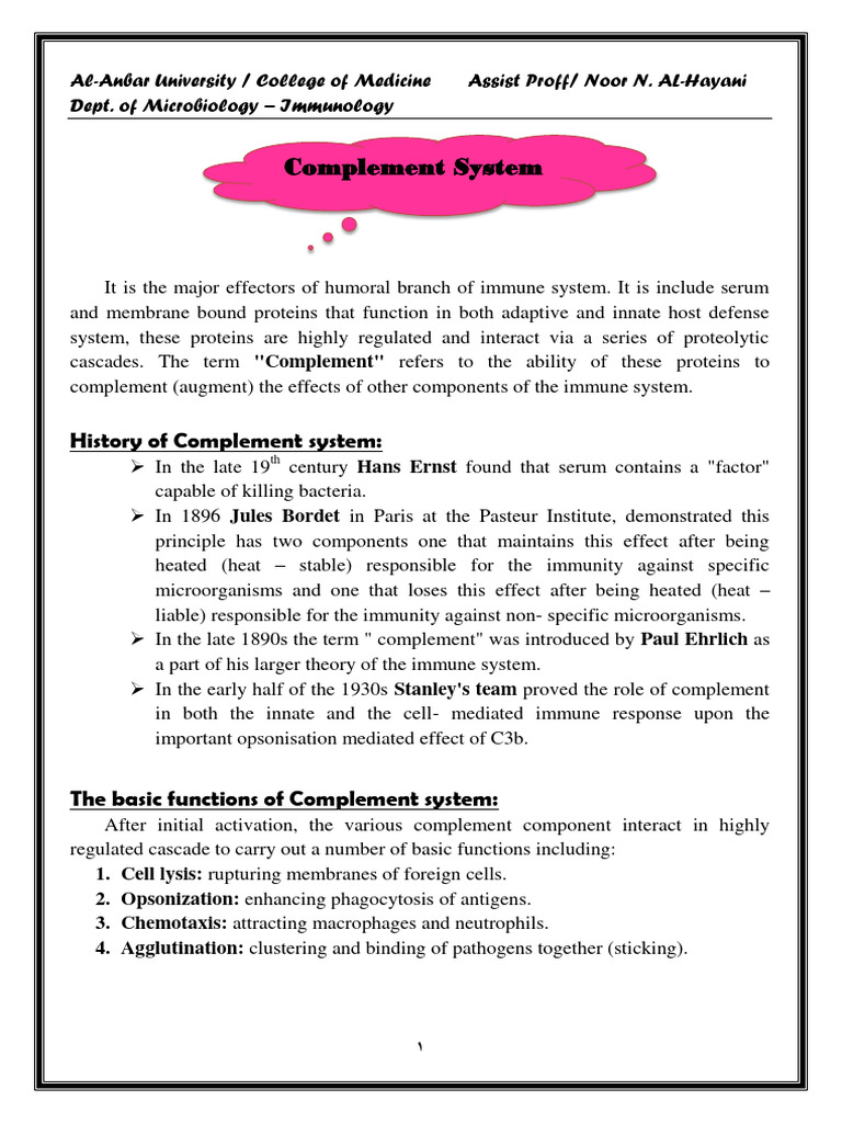 Complement System System | PDF | Complement System | Proteins