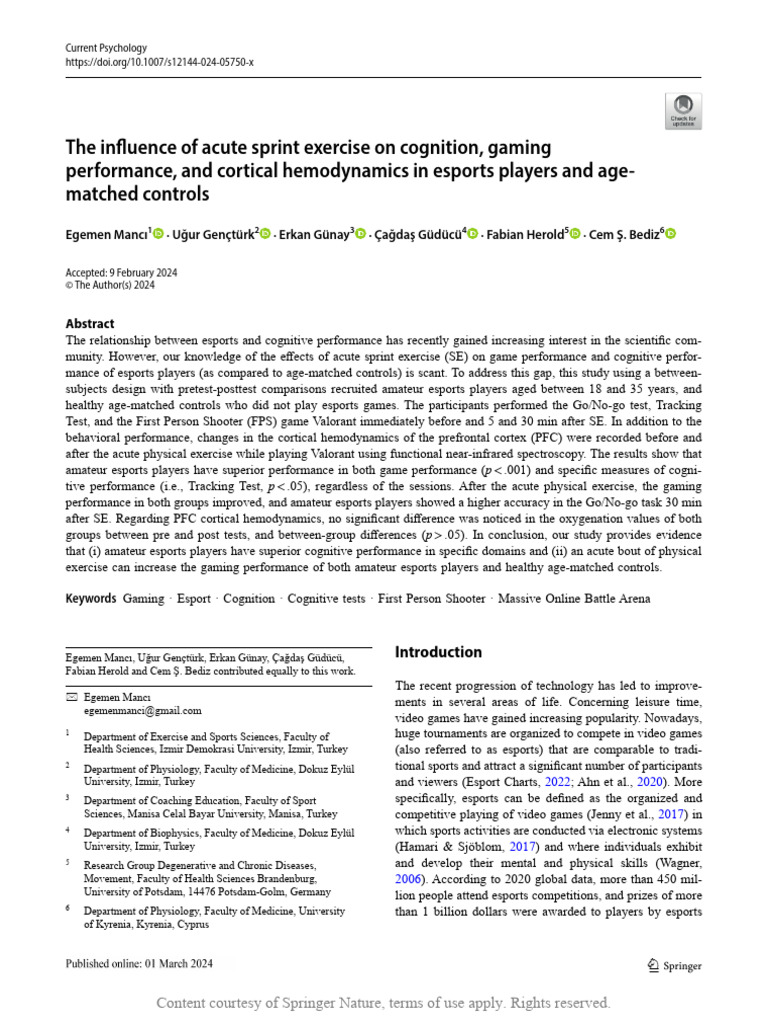 The Influence of Acute Sprint Exercise On Cognitio | PDF | Body Mass Index | Working Memory