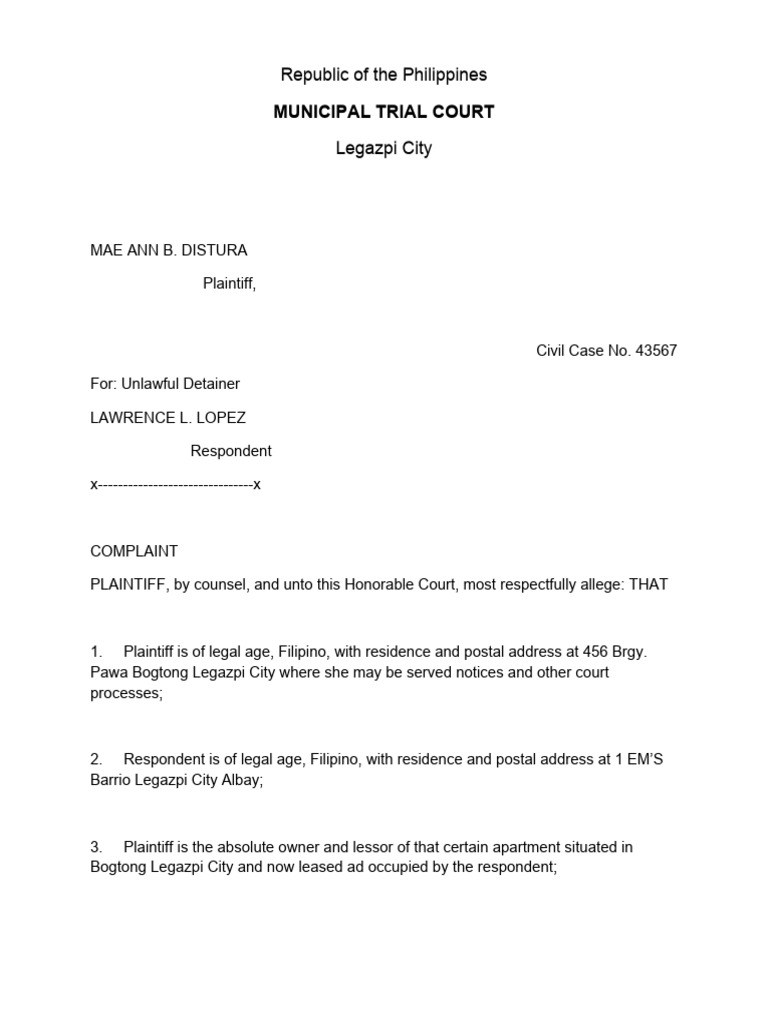 Santos - Civil Pro Activity 1 | PDF | Lease | Lawsuit