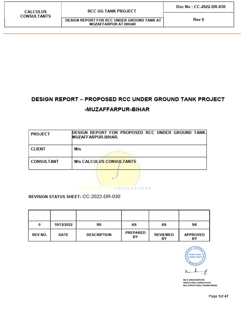 RSSM Swimming Pool - Balacing Water Tank DESIGN - REPORT-UG TANK | PDF ...