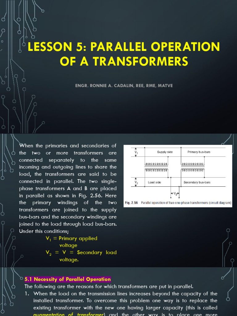 Lesson 5 Parallel Operation of A Transformer | PDF | Transformer ...