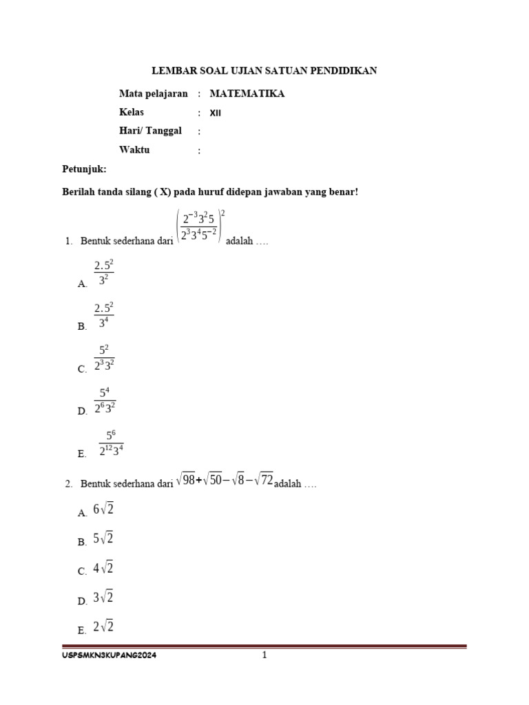 Naskah Soal Matematika ( Utama) | PDF