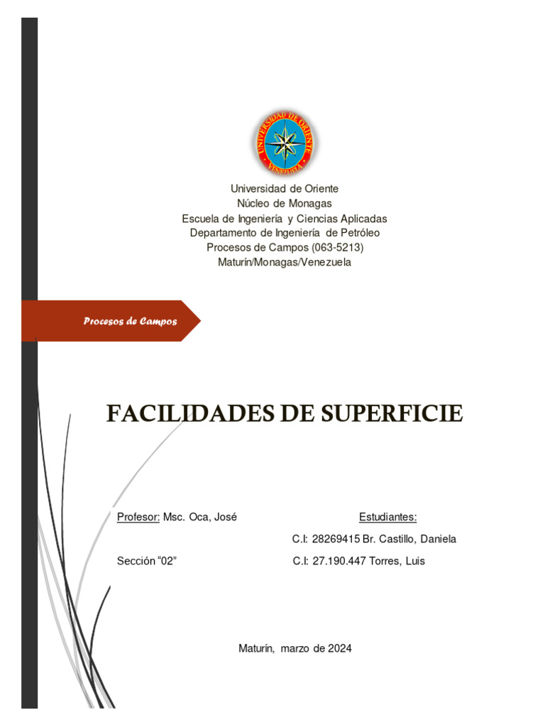 Trabajo. Facilidades de Superficies | PDF | Bomba | Petróleo