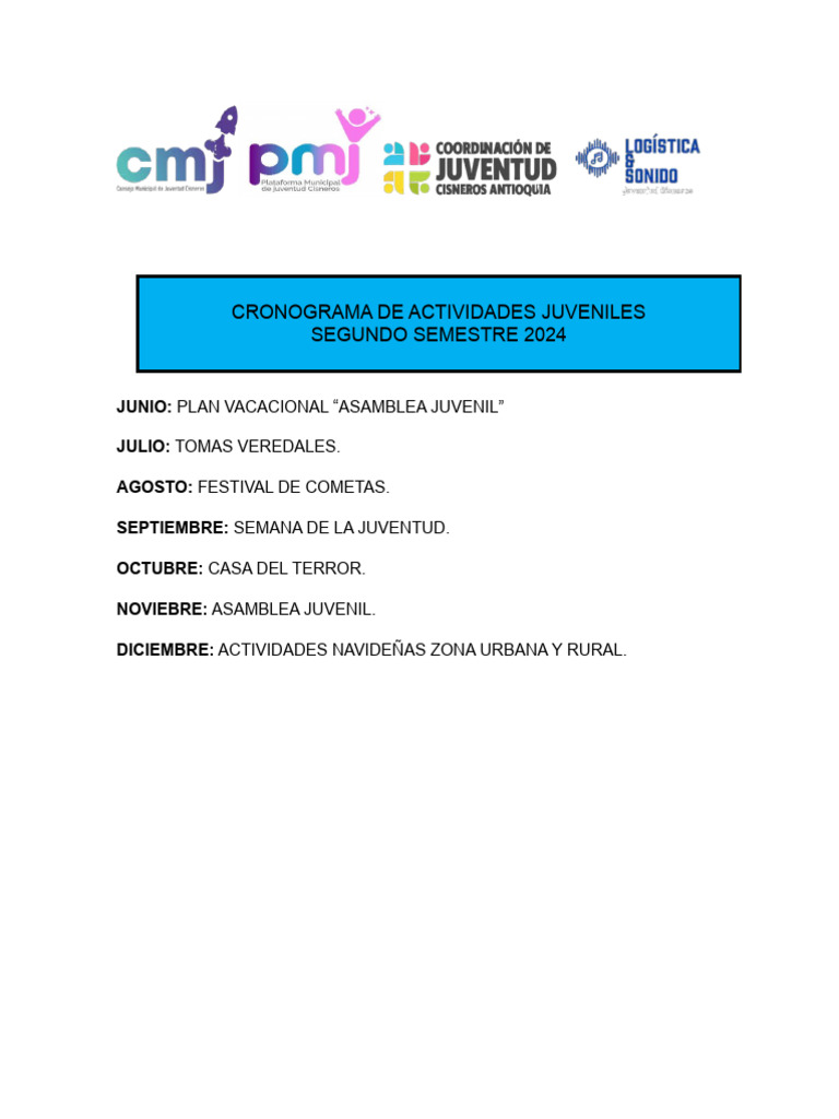 Cronograma Segundo Semestre 2024 | PDF