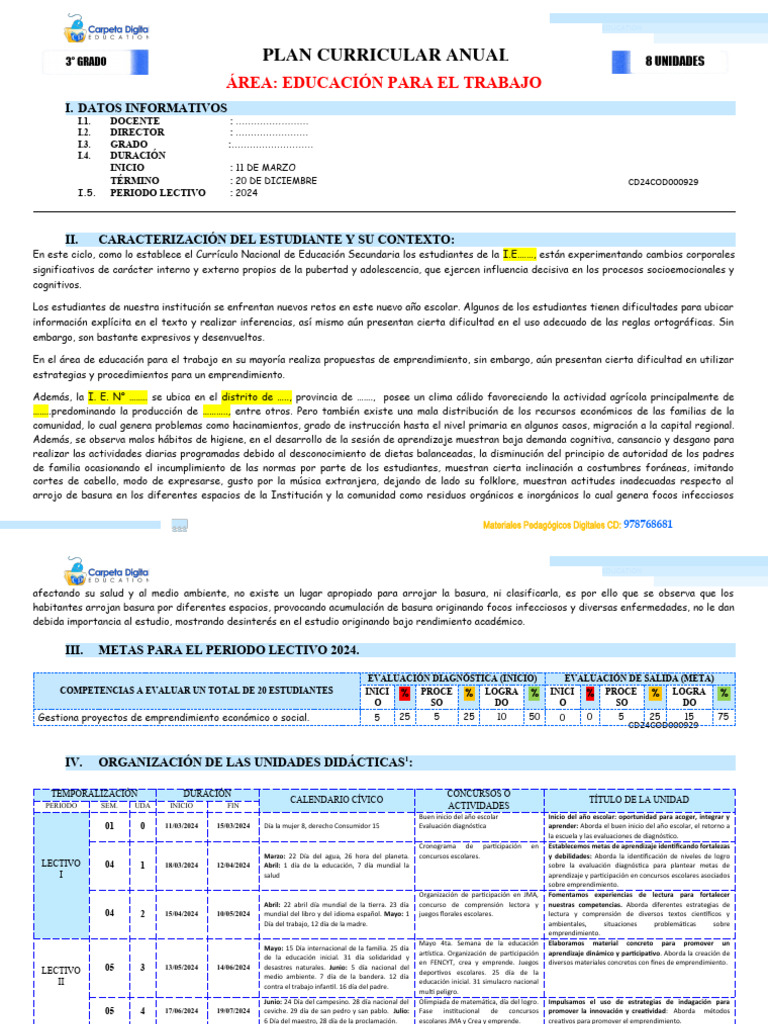 Programación Anual - Ept - 3ro-4to | PDF | Aprendizaje | Iniciativa empresarial