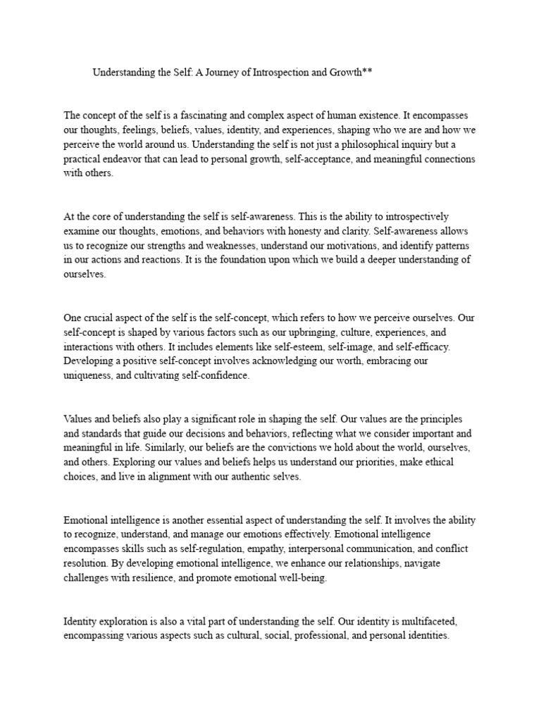 Understanding The Self Essay | PDF | Self Concept | Identity (Social Science)
