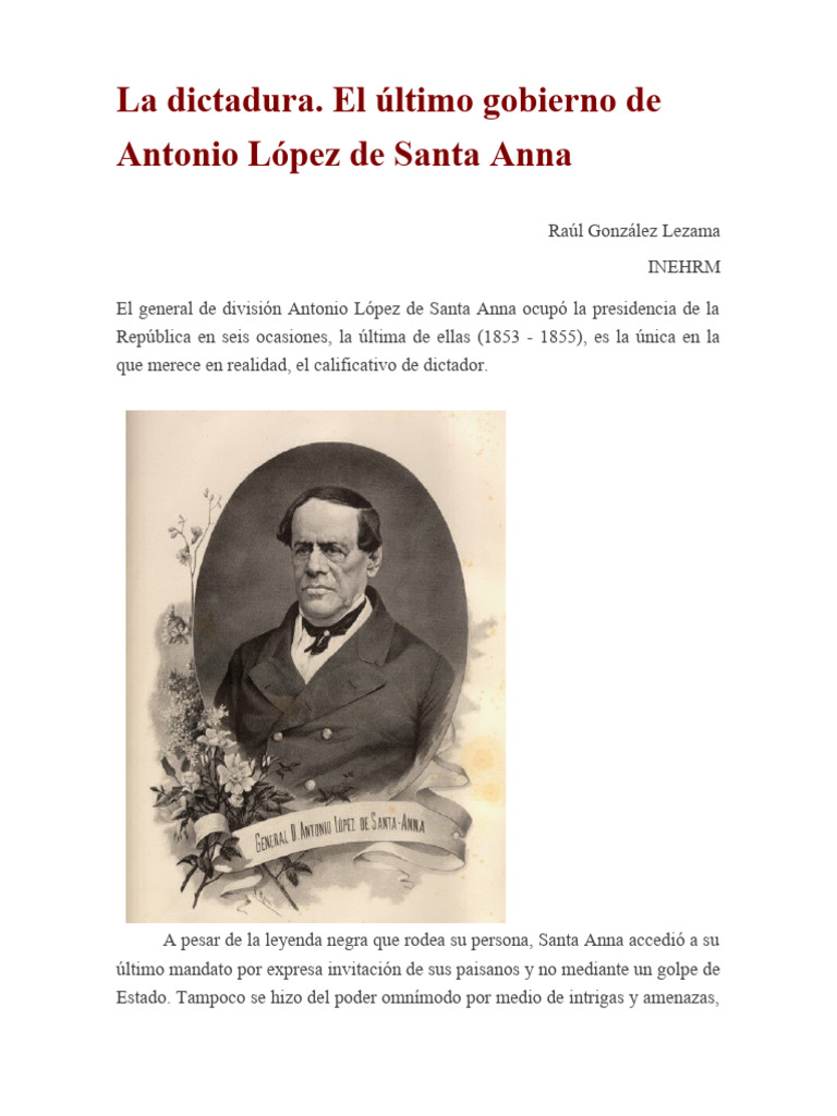 La dictadura de Santa Anna (1853-1855) | PDF | México | Gobierno