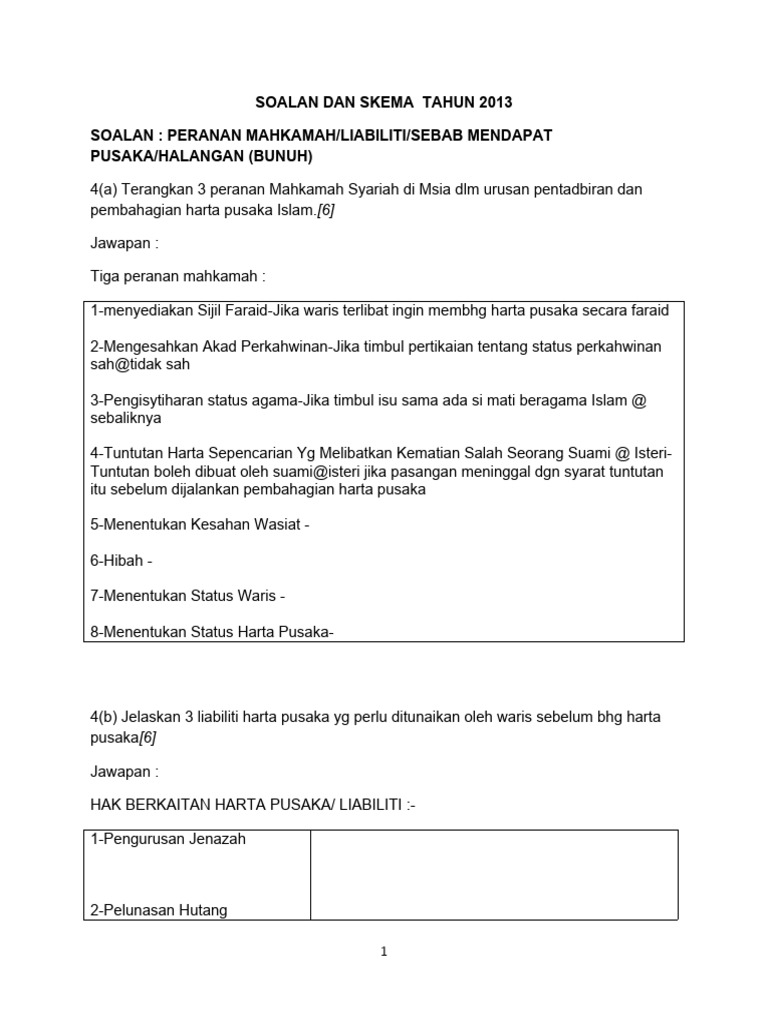Modul Soalan Dan Skema Mirath - 2013-2022 | PDF