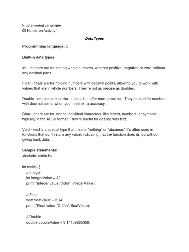 Programming Languages Activity | Download Free PDF | Boolean Data Type | Data Type