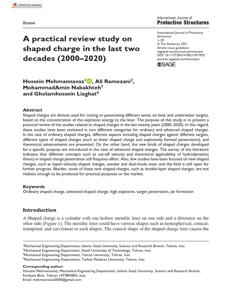 A Practical Review Study On Shaped Charge in The Last Two Decades (2000-2020) | PDF | Materials ...
