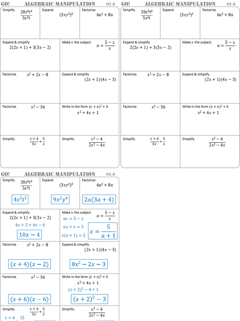 GCSE Algebraic Manipulation Higher 1A A5 | PDF | Algebra | Mathematics