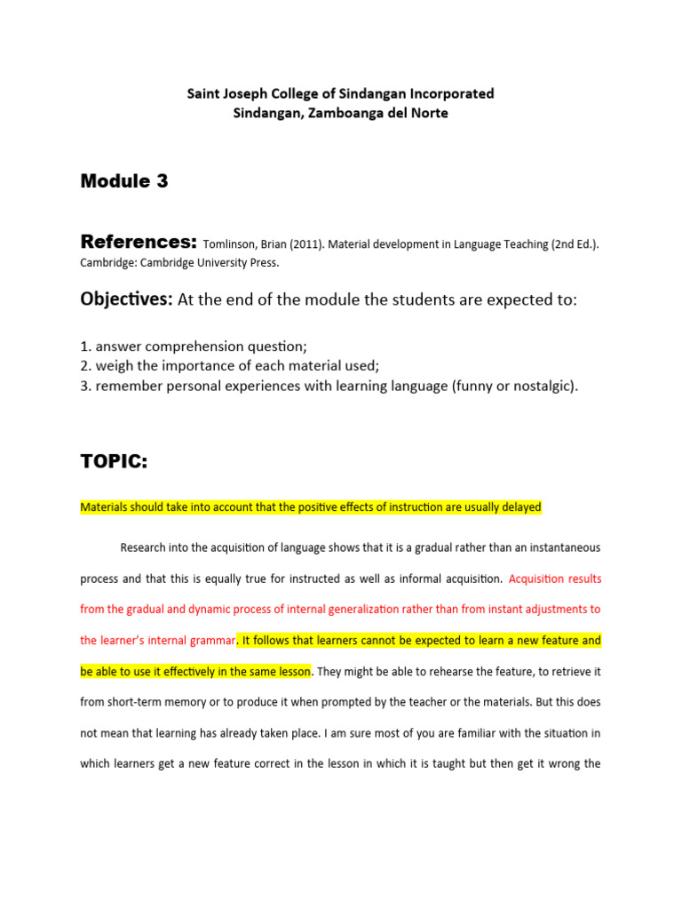 Module 3 | PDF | Learning | Second Language