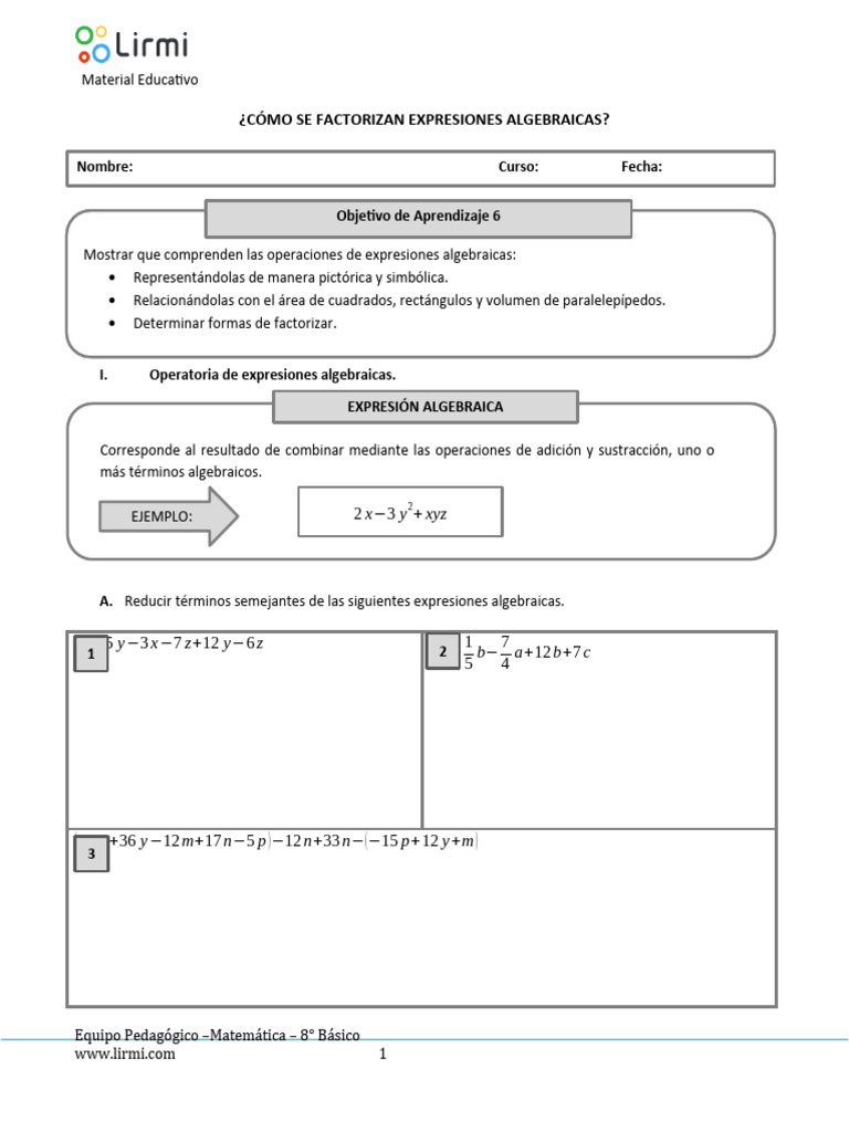 Factorización 8vo | PDF | Factorización | Álgebra abstracta