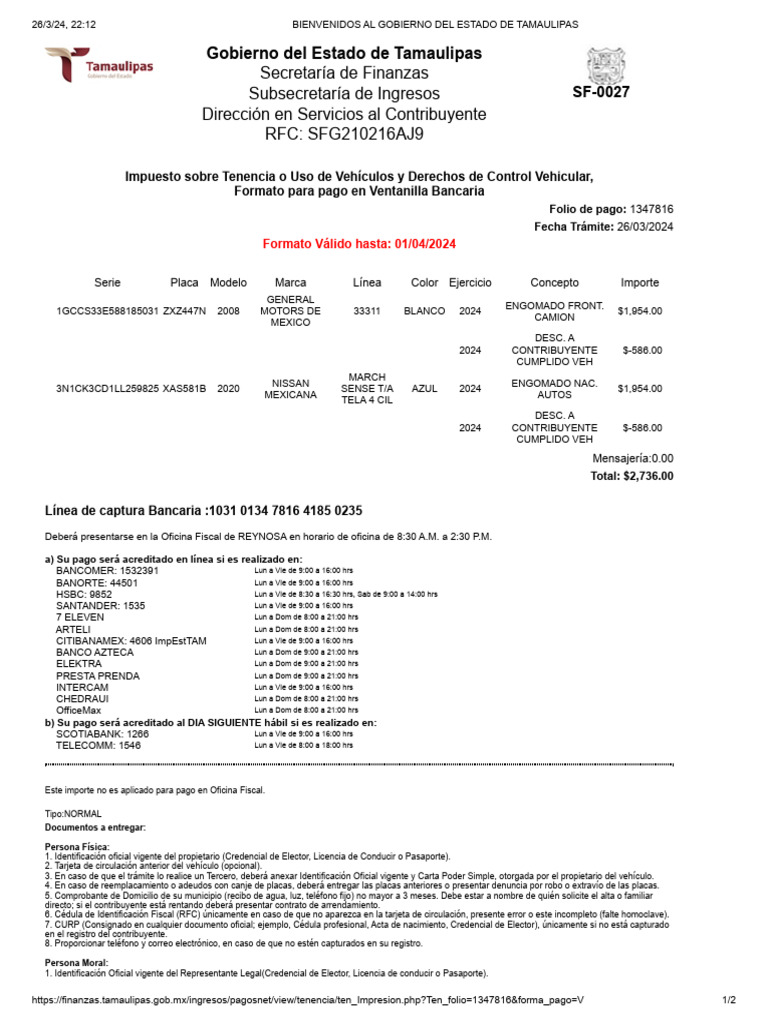 Requisitos y Pago de Tenencia Tamaulipas | PDF | Documento de identidad ...