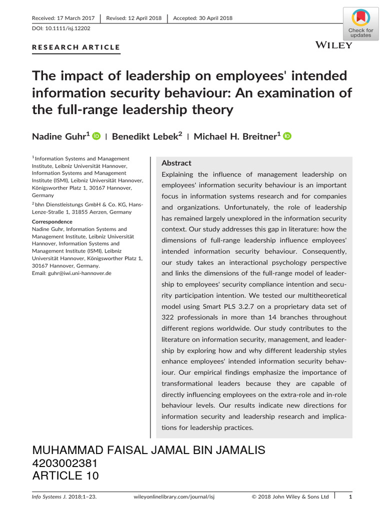 Isj 12202 | Download Free PDF | Leadership | Transformational Leadership