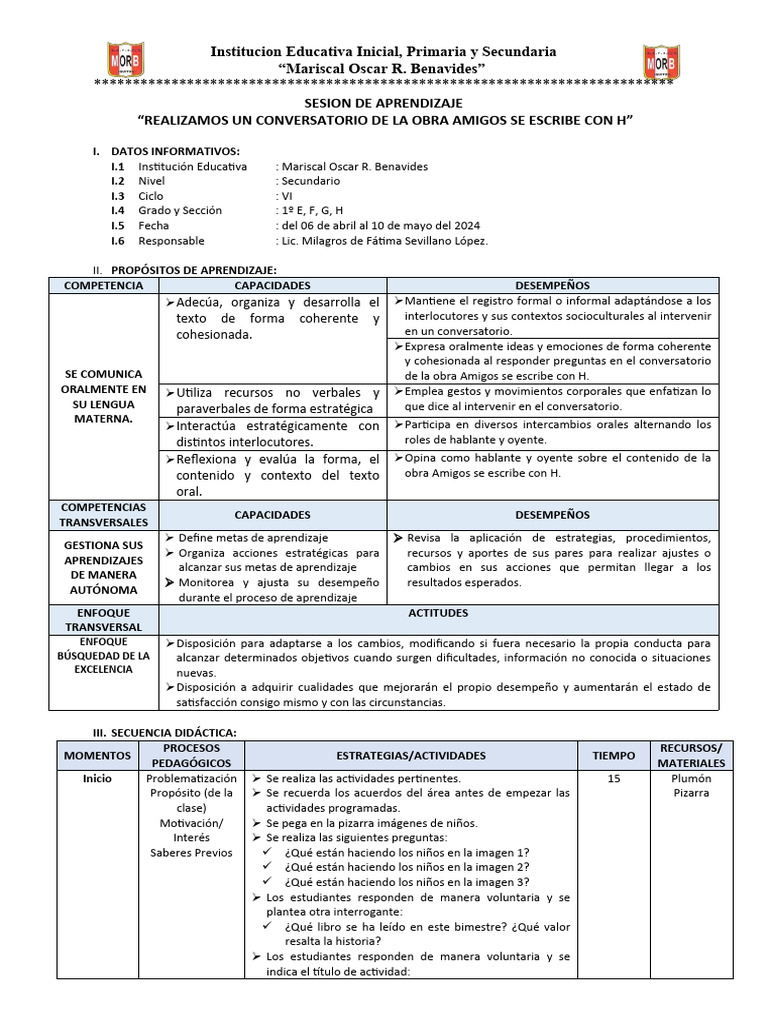 Sesion de Aprendizaje N 09 I B 2024 | PDF | Aprendizaje | Ciencia cognitiva