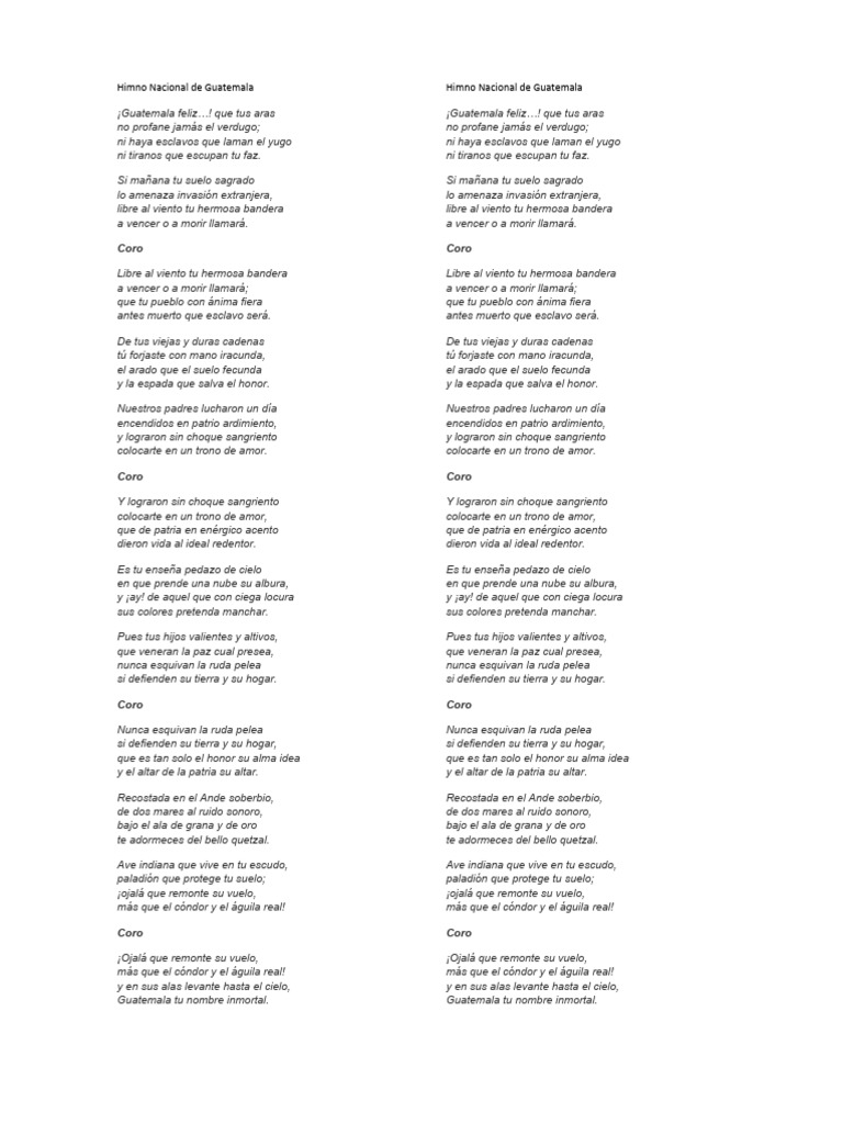 Letra Himno Nacional de Guatemala | PDF | Derecho