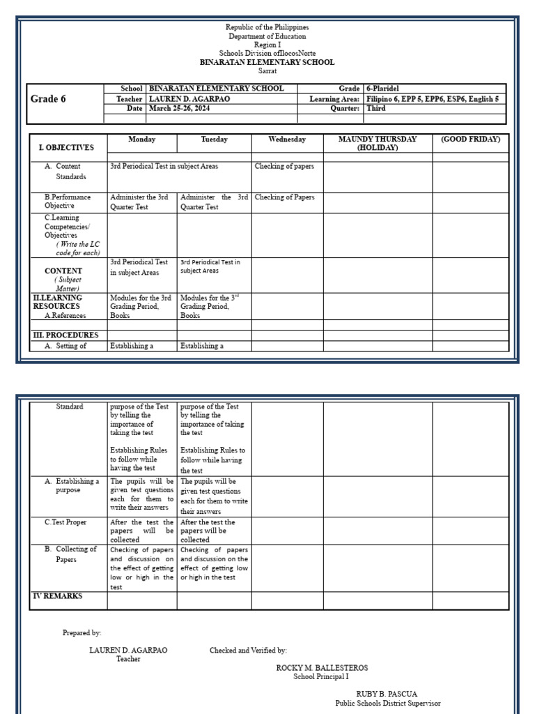 Third Periodical Lesson Plan 4th Quarter 2023 2024 1 | PDF