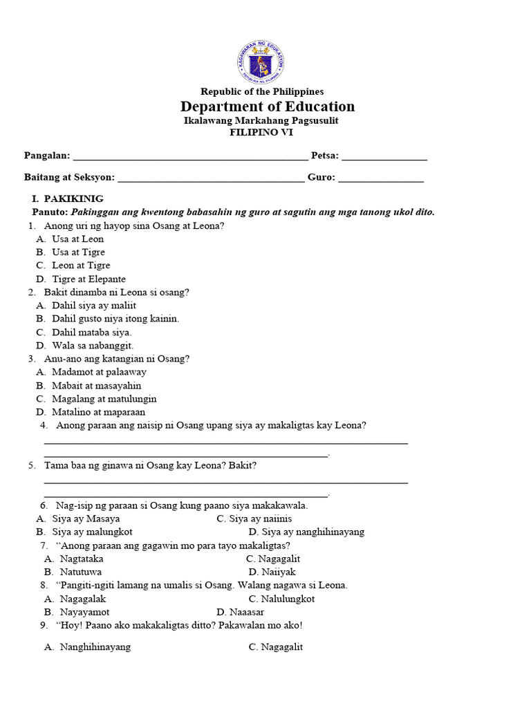 Filipino Periodical Test | PDF