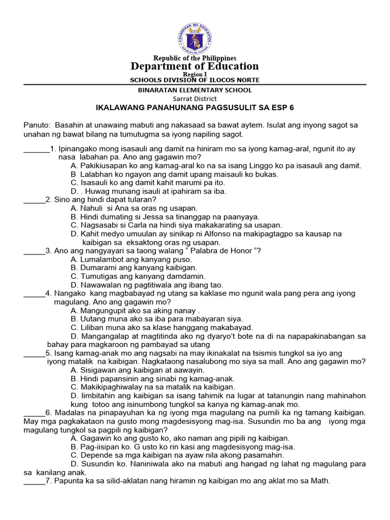 Esp 6 - 2ND PT - Sy 2023 2024 | PDF