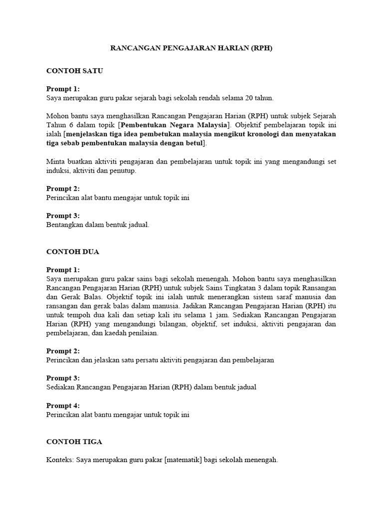 Rancangan Pengajaran Harian (RPH) | PDF