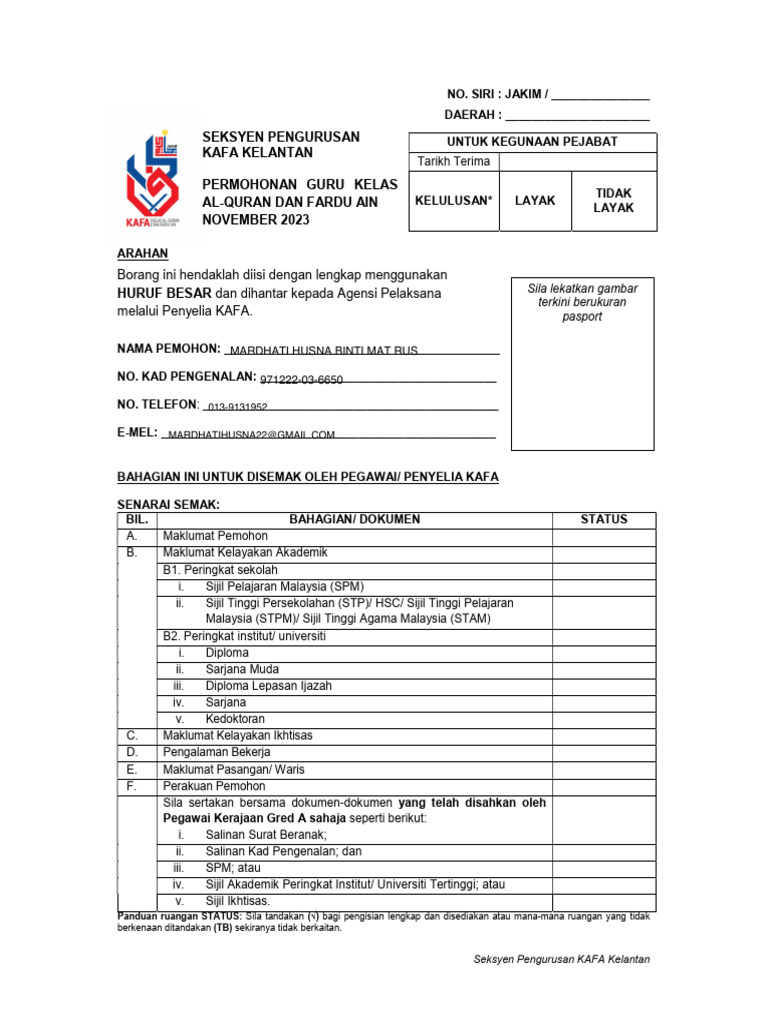 Borang KAFA | PDF