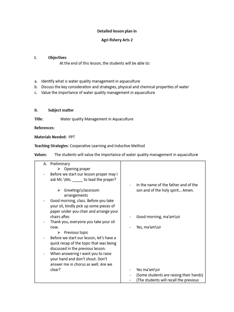 Aquaculture Water Quality Plan | PDF | Water | Lesson Plan