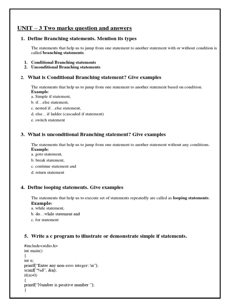 UNIT-3 Two Marks Question and Answers | PDF | Control Flow | Computer Engineering