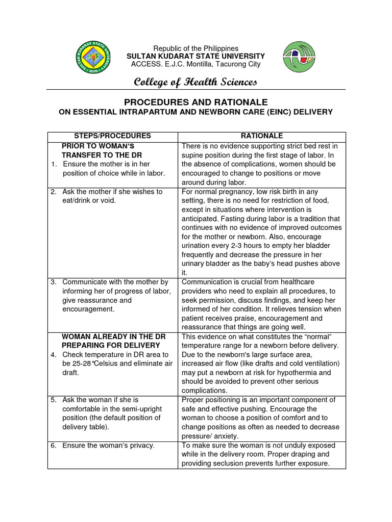 Checklist On Einc Delivery | PDF | Childbirth | Breastfeeding