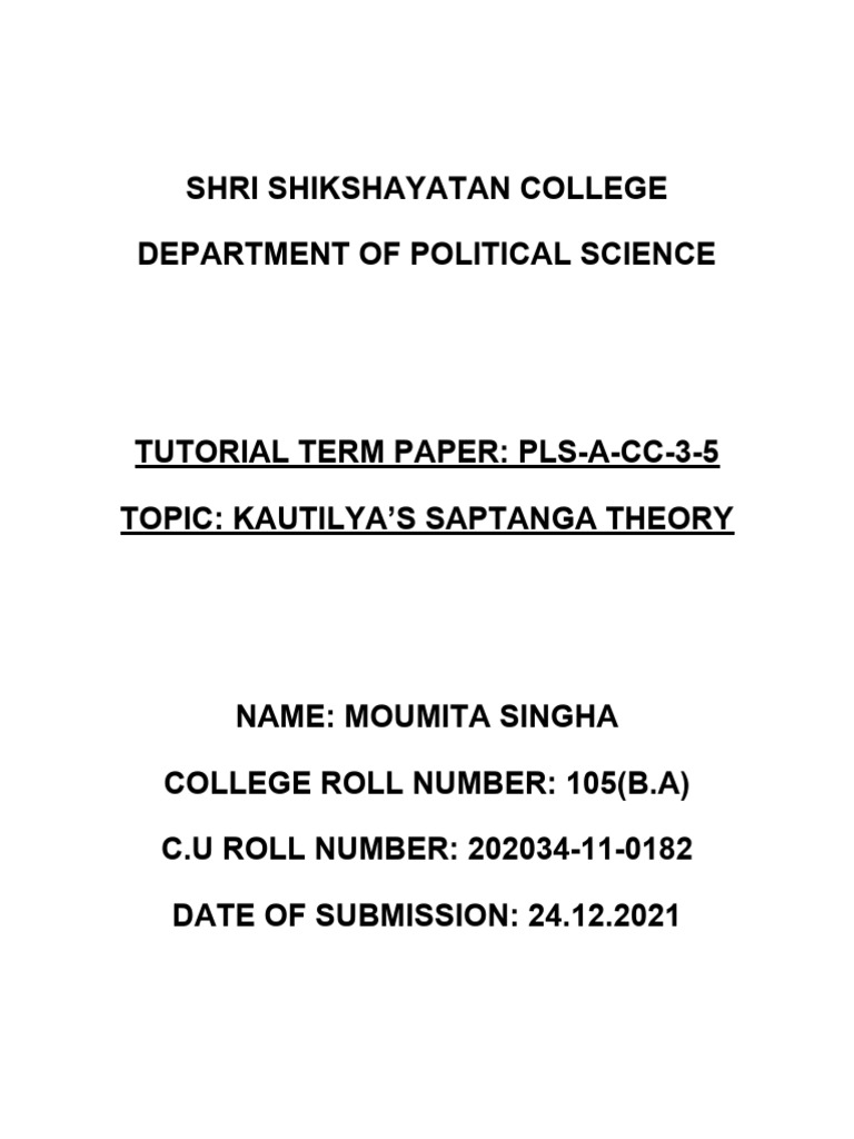 Kautilya's Saptanga Theory | PDF | Fortification | Taxes
