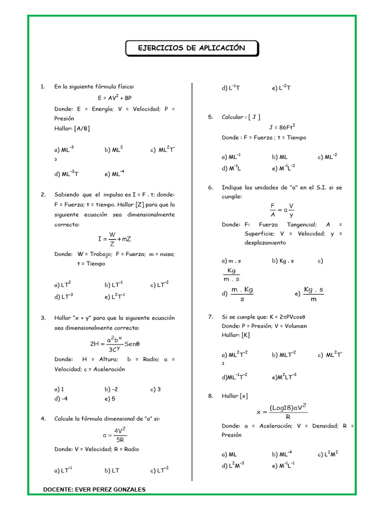 Ecuaciones Dimensionales para Tercer Grado de Secundaria | PDF | Física ...