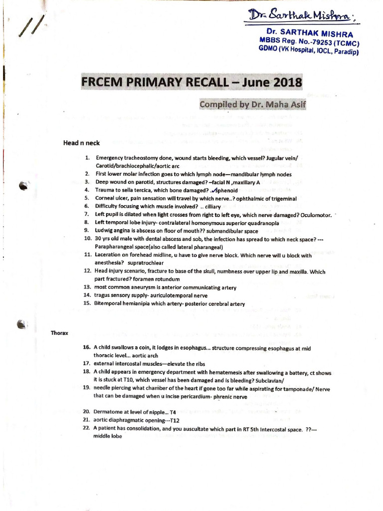 MRCEM Recalls 2018 - 2023 | Download Free PDF | Anatomical Terms Of Motion | Abdomen