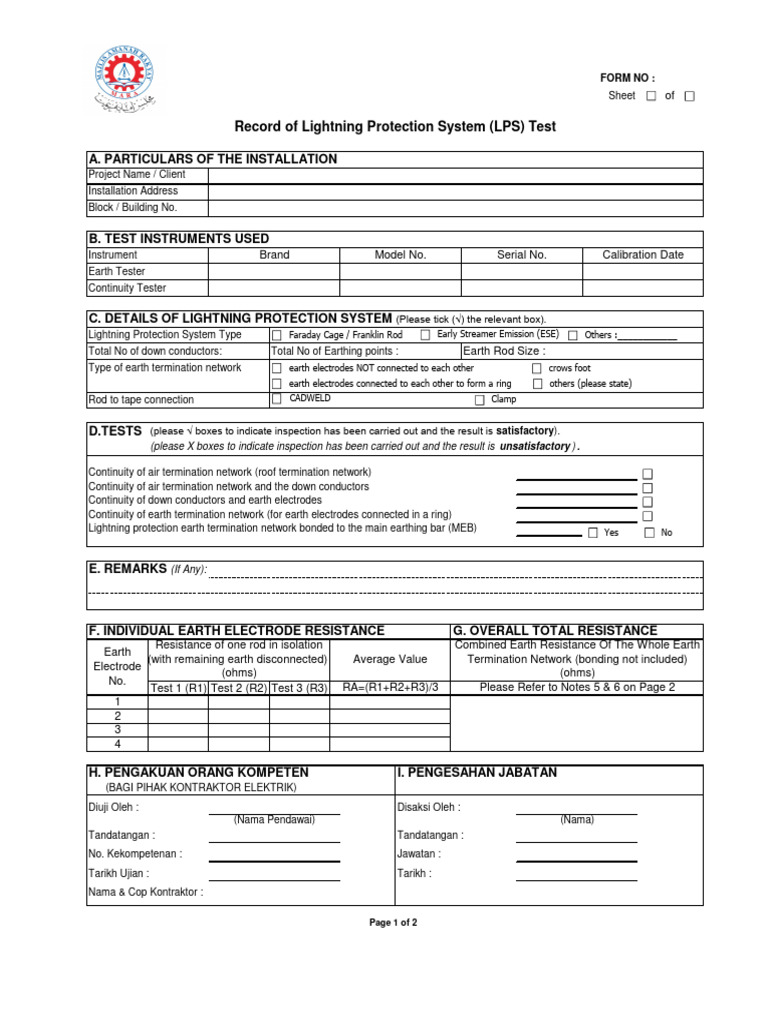 JKR Record of Lightning Protection System (LPS) Test-Edited | PDF ...