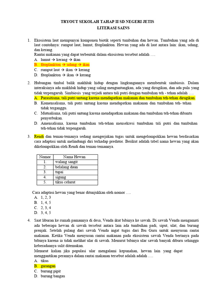 Tryout Sekolah Tahap Ii Literasi Sains | PDF